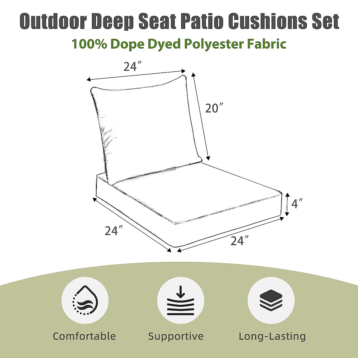 Favoyard Outdoor Deep Seat Patio Cushions Set, 24 x 24 Inch Rainproof & 3-Year Fade Resistant Patio Furniture Cushion, Removable Bottom & Back Cushion with Ties for Yard, Garden, Green Floral