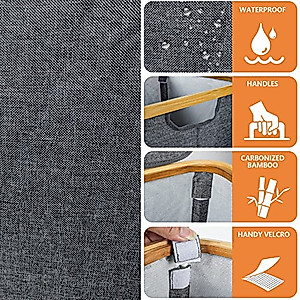 DEDU 120L Large Laundry Hamper with Lid Heavy Duty, Laundry Basket with Bamboo Handle 26.4" Tall Grey, Clothes Hamper with Lid for Bedroom, Bathroom, College Dorm or Towels Blankets Toys
