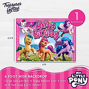 Treasures Gifted My Little Pony Birthday Party Supplies - My Little Pony Backdrop - 4.25ft Tall x 6ft Wide Happy Birthday Backdrop - Large My Little Pony Birthday Banner - My Little Pony Photo Prop