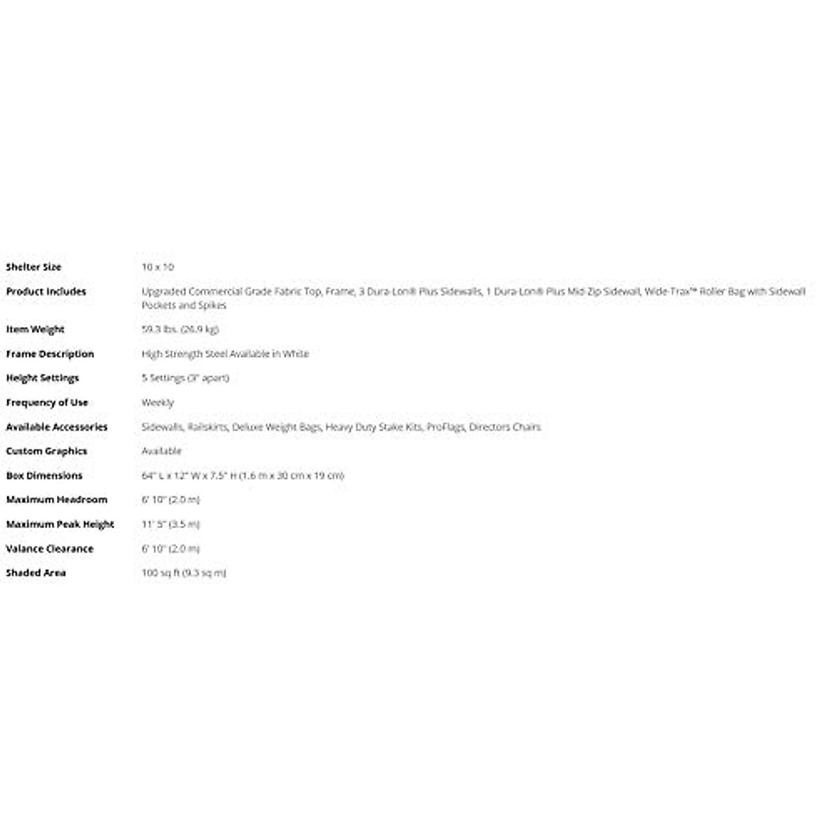 E-Z UP ES100S Instant Commercial Canopy, 10' x 10' with 3 Sidewalls, 1 Mid-Zip Sidewall and Wide-Trax Roller Bag, White