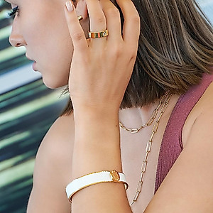 CIUNOFOR Enamel Bracelet for Women Vintage Pop-Art Colorful Cuff Bangle Stainless Steel Gold Plate Tone Wide Band Handmade for Unisex Adult Jewelry (Moonstone)