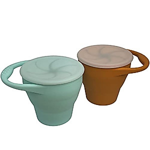 BraveJusticeKidsCo. | Snack Attack Silicone Baby Snack Cup | 2 pack | Collapsible Snack Cup (Honey Ginger and Island Paradise)
