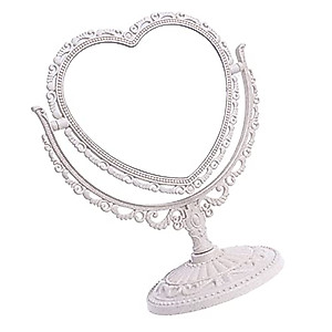Jorzer Makeup Mirror Heart Shaped Rotatable Double Sided Desktop Cosmetic Vanity Mirror Stand Table Plastic Dresser Heart Shape Mirrors Cosmetic Tool