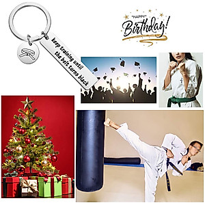 Gzrlyf Keep Training Until the Belt Turns Black Keychain Karate Gifts Martial Arts Gifts Inspirational Taekwondo Gifts (Keychain)