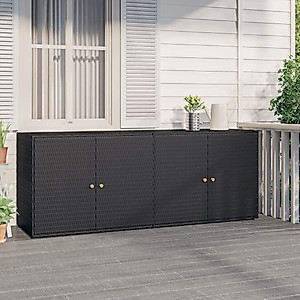CHARMMA Outdoor Storage Cabinet Poly Rattan Garden Storage Shed with 4 Doors and Large Storage Compartment Weather Resistant Outdoor Storage Cabinet for Garden,Patio,Balcony Black 78"x21.9"x31.5"