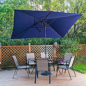 Aok Garden 6.5×10Ft Rectangular patio umbrella Outdoor table umbrella tilt with Push Button and Crank for Deck Pool Market, Navy Blue