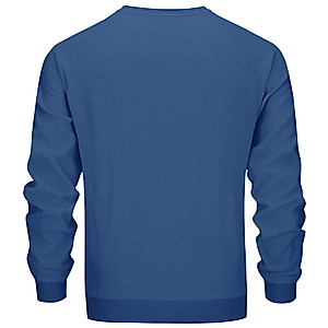 TACVASEN Mens Shirts Crew Neck Sweatshirt for Mens Fashion Pullover Cotton Long Sleeve Soft Lightweight Casual Waffle Knit Crewneck Sweatshirts Blue Grey 2XL
