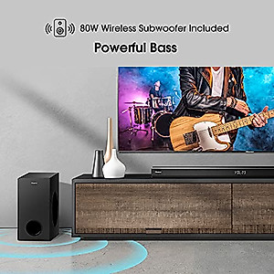 Hisense HS218 2.1ch Sound Bar with Wireless Subwoofer, 200W, Powered by Dolby Audio, Roku TV ready, Bluetooth, HDMI ARC/Optical/AUX/USB, 3 EQ Modes