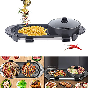 Electric Hot Pot Grill 2 in 1 BBQ Pan Grill Hot Pot 5 Speed Fire Adjustment Smokeless for Indoor 110V Black