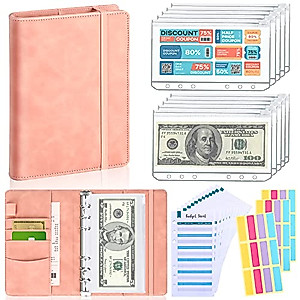 LINTRU Budget Binder with Zipper Envelopes, Money Organizer for Cash, A6 Binder with 10pcs Cash Envelopes for Budgeting, 12pcs Budget Sheets and 36pcs Stickers for Savings Binder (Pink)