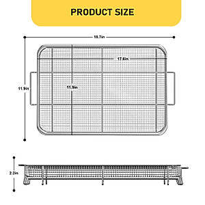Extra Large Air Fryer Basket for Oven, 18.7'' x 11.9'' Stainless Steel Crisper Basket for Convection Oven, Baking Pan Perfect for the Grill, Dishwasher Safe, 2 Pack
