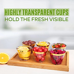 Tobvory 100 Pack Gold Rimmed Plastic Cups - 9 oz Hard Clear Plastic Cups, Premium Disposable Cups For Cocktail And Drinking - Food Grade Party Cups Set - Sturdy Plastic Tumbler Cups - Gold Rim