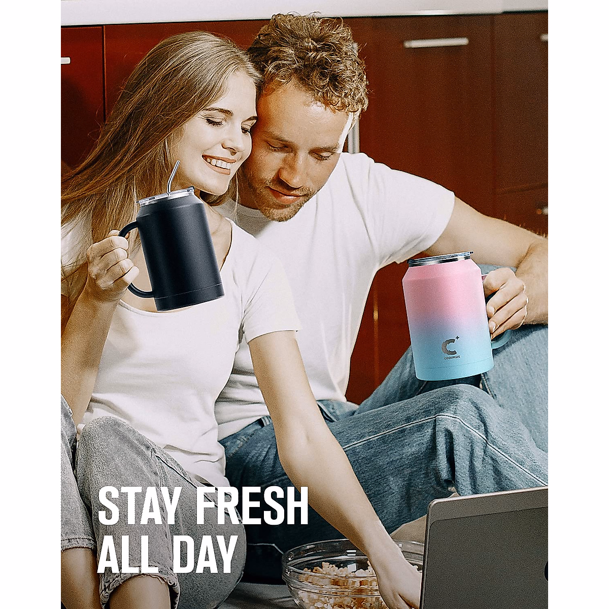 Coolplus Tumbler with Handle 50 oz Mug, Large Stainless Steel Travel Insulated Water Cup with 2-in-1 Lid and Straw, Double Wall Metal Keep Cold 36 hrs, Sweet Proof BPA-Free，Sweet Candy