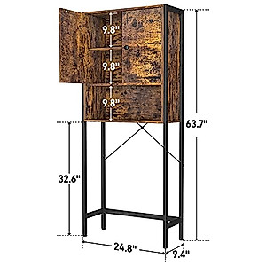 Ecoprsio Over-The-Toilet Storage Cabinet Rack, Bathroom Organizer Shelf Over Toilet, Freestanding Space Saver Toilet Stands with 2 Hooks, Rustic Brown