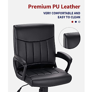 CLATINA Mid Back Leather Office Executive Chair with Lumbar Support and Padded Armrestes Swivel Adjustable Ergonomic Design for Home Computer Desk