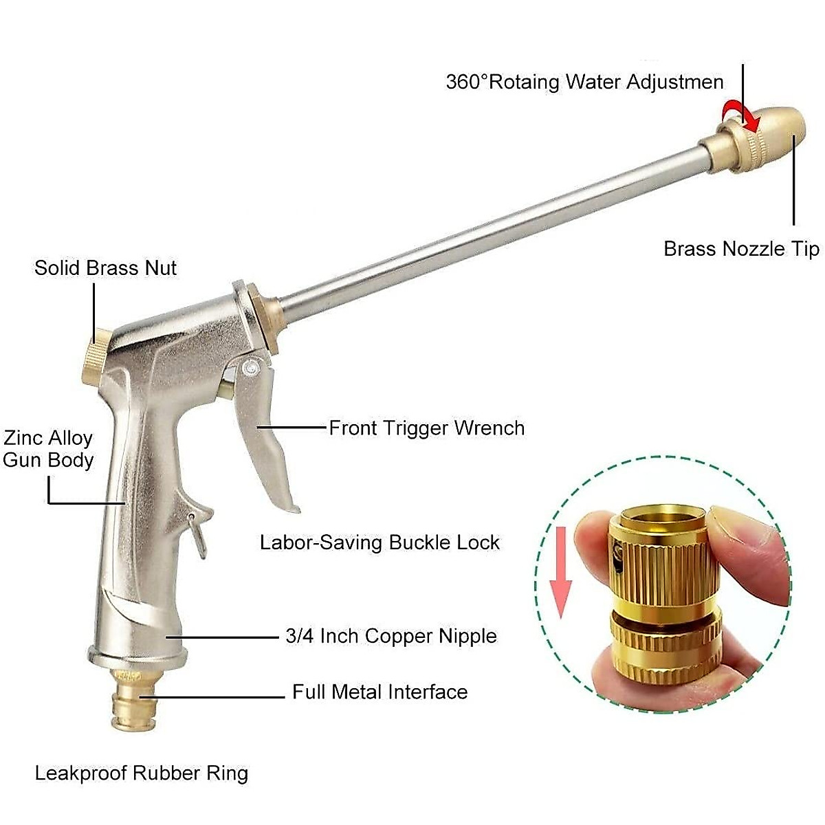 Garden Hose Nozzle,High Pressure Water Hose Nozzle Sprayer,3/4 Extra-Strong Solid Brass Connectors for Garden Hose,for Watering Plants,Lawn& Garden,Washing Cars,Cleaning,Showering Pets & Outdoor Fun
