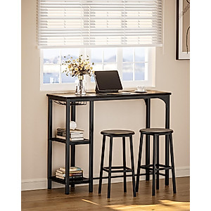 Qsun Small Bar Table Set for 2, Bar Table with Stools, Kitchen Table for 2 with 2 Storage Shelves & Wine Glass Holder, Small Dining Table for Small Apartment, Dining Room, Black