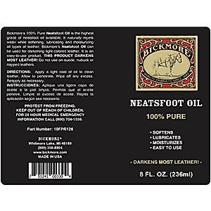 Bickmore 100% Pure Neatsfoot Oil 8 oz - Leather Conditioner and Wood Finish - Works Great on Leather Boots, Shoes, Baseball Gloves, Saddles, Harnesses & Other Horse Tack