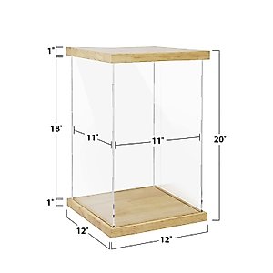 Clear Acrylic Display Case with Solid Butcherblock Base and Top for Trophy, Collectibles, Assemble Cube Display Box Stand Dust Proof Protection Showcase for Action Figures Toys - by BenchPro