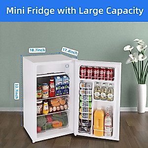 BANGSON Mini Fridge with Freezer, 3.2Cu.Ft, Single Door Small Refrigerator, Energy-Efficient, Low Noise, Mini fridge for Bedroom Dorm and Office, White