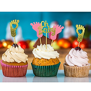 BLUE TOP Pack of 40pcs Little Feet Theme Cupcake Topper Picks Cake Decoration for Boys Girls Birthday Party Valentine's Day Baby Shower Wedding Birthday Event Party Supply