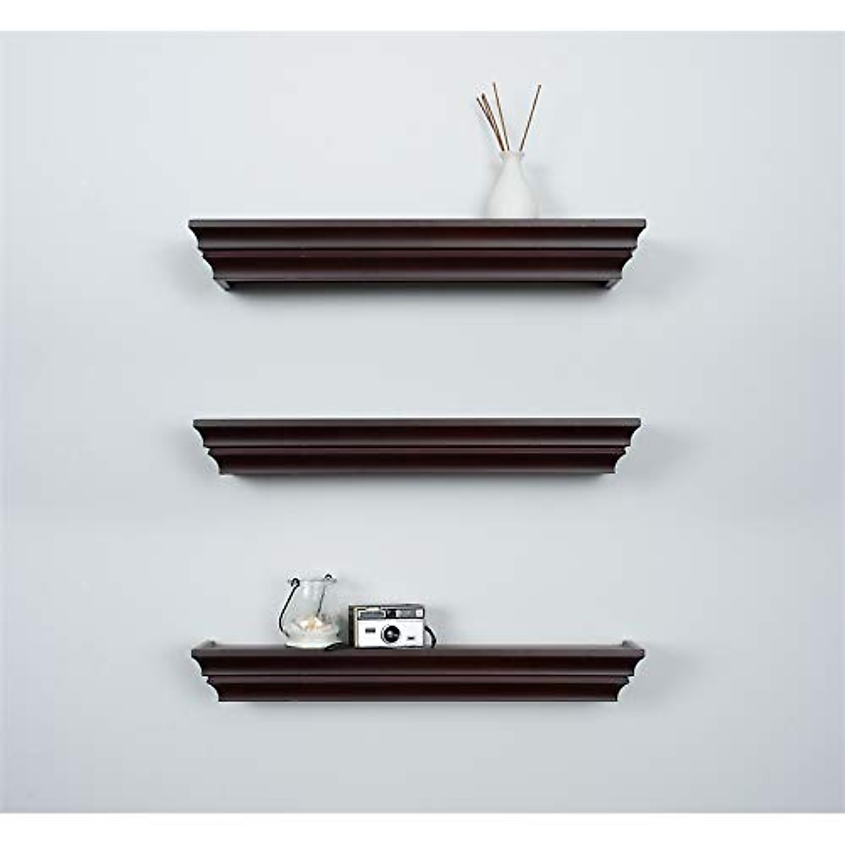 Pemberly Row Madison Contoured Floating Wall Shelf Espresso 24Inch Set of 3 MDF