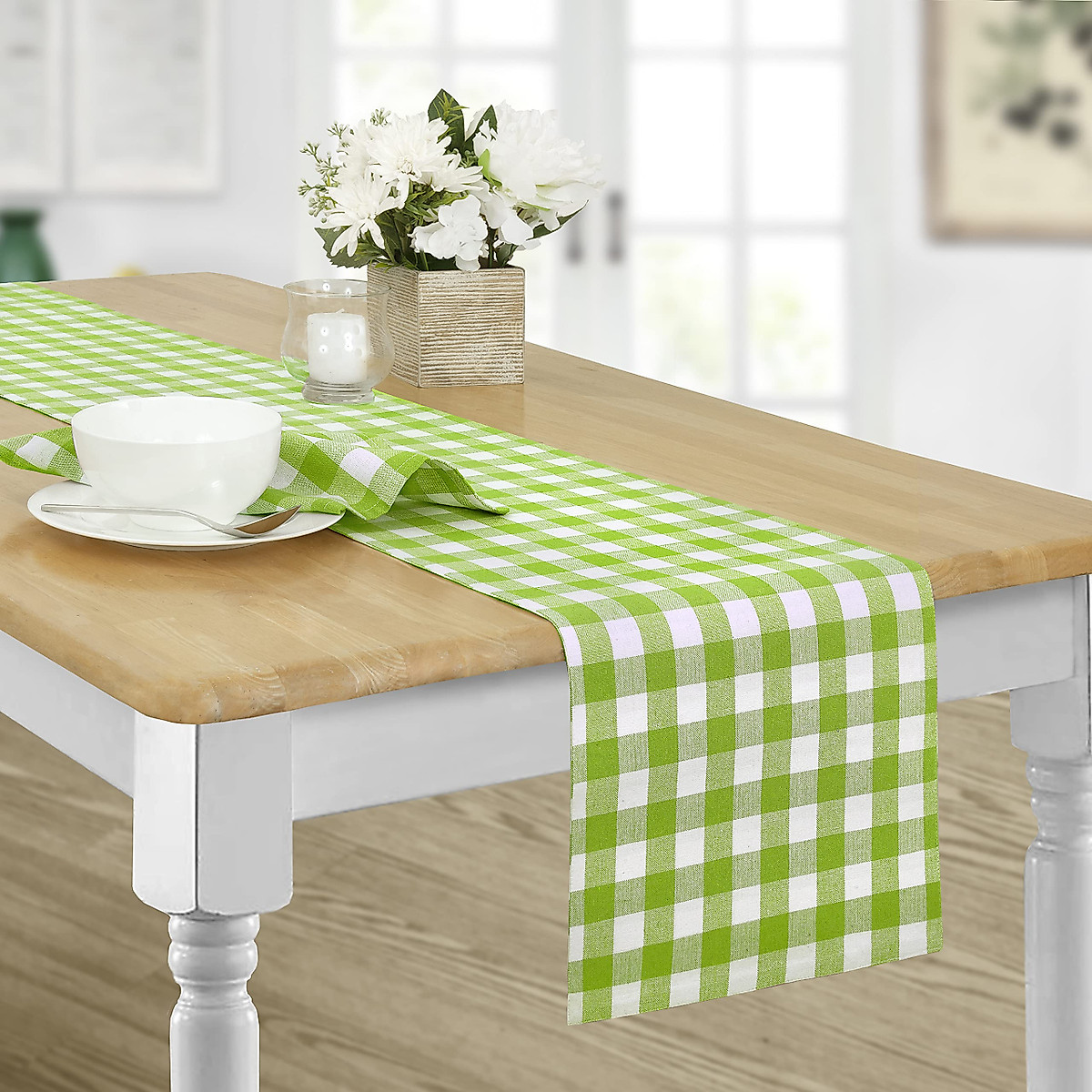 Home Bargains Plus Country Rustic Buffalo Green Plaid Bundle Including Table Runner, Placemats, and Napkins