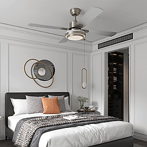 warmiplanet Ceiling Fan with Lights Remote Control, 52 Inch, Brushed Nickel Motor (4-Blades)