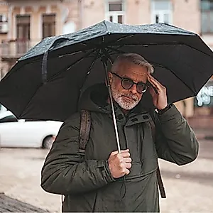 ResArea Windproof Travel Umbrellas Automatic Folding and Portable Umbrellas for Rain Ergonomic Handle Light Unisex Black