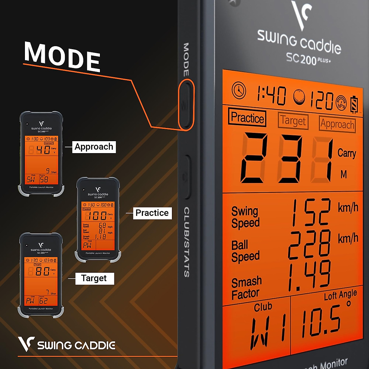Voice Caddie SC200Plus Portable Golf Launch Monitor and Swing Analyzer with Real-Time Shot Data Tracking - 12-Hour Battery Life