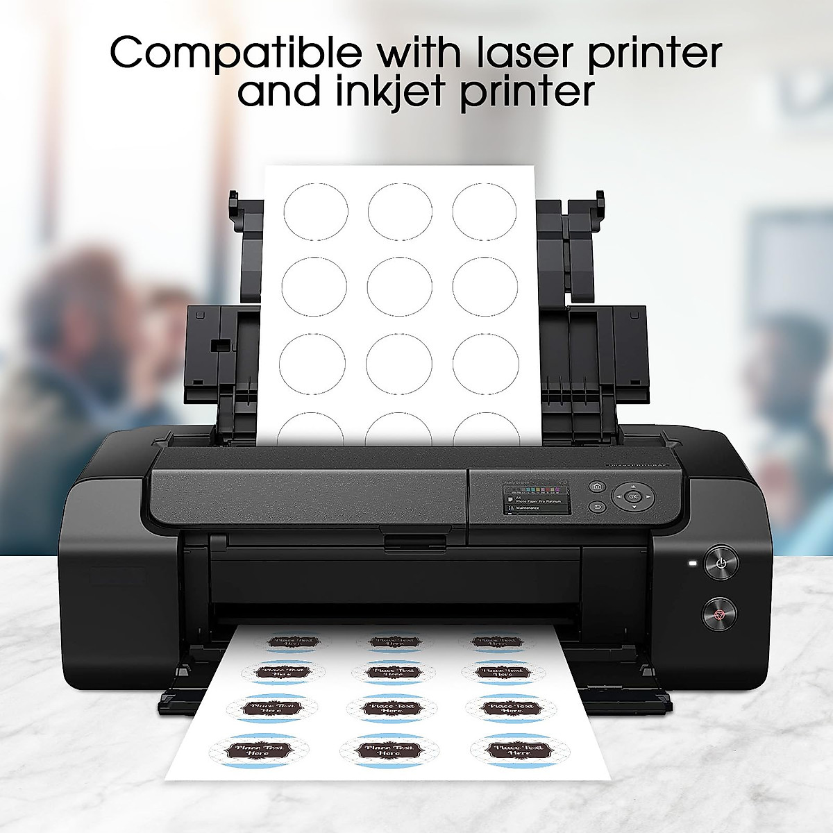 MaxGear 2" Round Sticker Labels, Template 22807, for Inkjet or Laser Printer, Matte White Printable Labels Sheets, Strong Adhesive, Dries Quickly, Holds Ink Well, 30 Sheets, 360 Labels