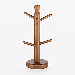 GOODSDECO Wooden Mug Holder Tree - 6 Hooks Wooden Mug Rack Tree, Mug Hanger for Tea Cup Coffee, Mug Hanger Stand for Kitchen Bar Countertop (Walnut)