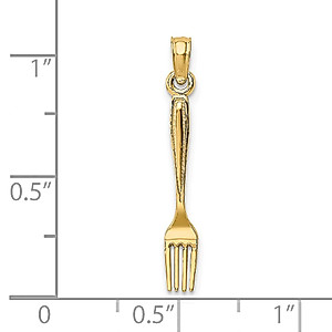 Solid 14k Yellow Gold 3-D and Table Fork Charm Pendant - 21mm x 3mm