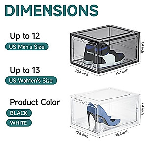 6 Pack Sneaker Storage, Sneaker Boxes Clear Plastic Stackable, Hard Plastic Shoe Storage, Sneaker Storage for Sneakerheads, Drop Front Shoe Box with Lids, Sneaker Containers Fit Up to US Size 12 (13.4"x 10.6"x 7.4")