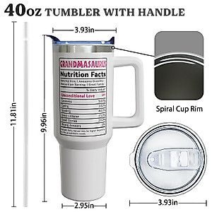 Heqianco Grandma Gifts,Mother's Day Gifts for Grandma, Birthday Gift for Mimi,Best Grandmother Ever Gift,Grandmasaurus Tumbler,Nana Coffee Cups,40oz Gigi Stainless Steel Travel Mugs with Handle