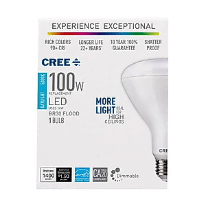Cree Lighting Exceptional Series BR30 Bulb, 5000K Dimmable LED Bulb, 100W + 1400 Lumens, Daylight, 1 Pack