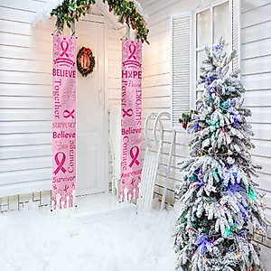 ZHIFU Breast Cancer Awareness Party Decorations Breast Cancer Banner Porch Sign, Pink Ribbon Door Banner Party Supplies Backdrop for Outdoor Indoor, 12 x 72 Inch