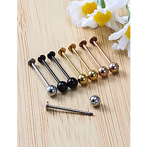 Kridzisw 14G Cheek Tongue Piercing Jewelry Flat Back Cheek Dimple Tongue Rings Stainless Surgical Steel Long Bar Ashley Lip Labret Rings Stud Piercing Jewelry Women Men 16mm Silver Black Rose Gold