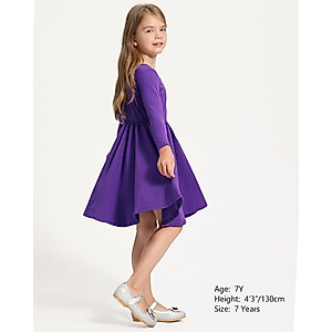 Stelle Long Sleeve Girls Dress Toddler Fall Dresses Skater Twirl Cotton A-Line Dress for School Casual Holiday Halloween(Purple, 7 Years)