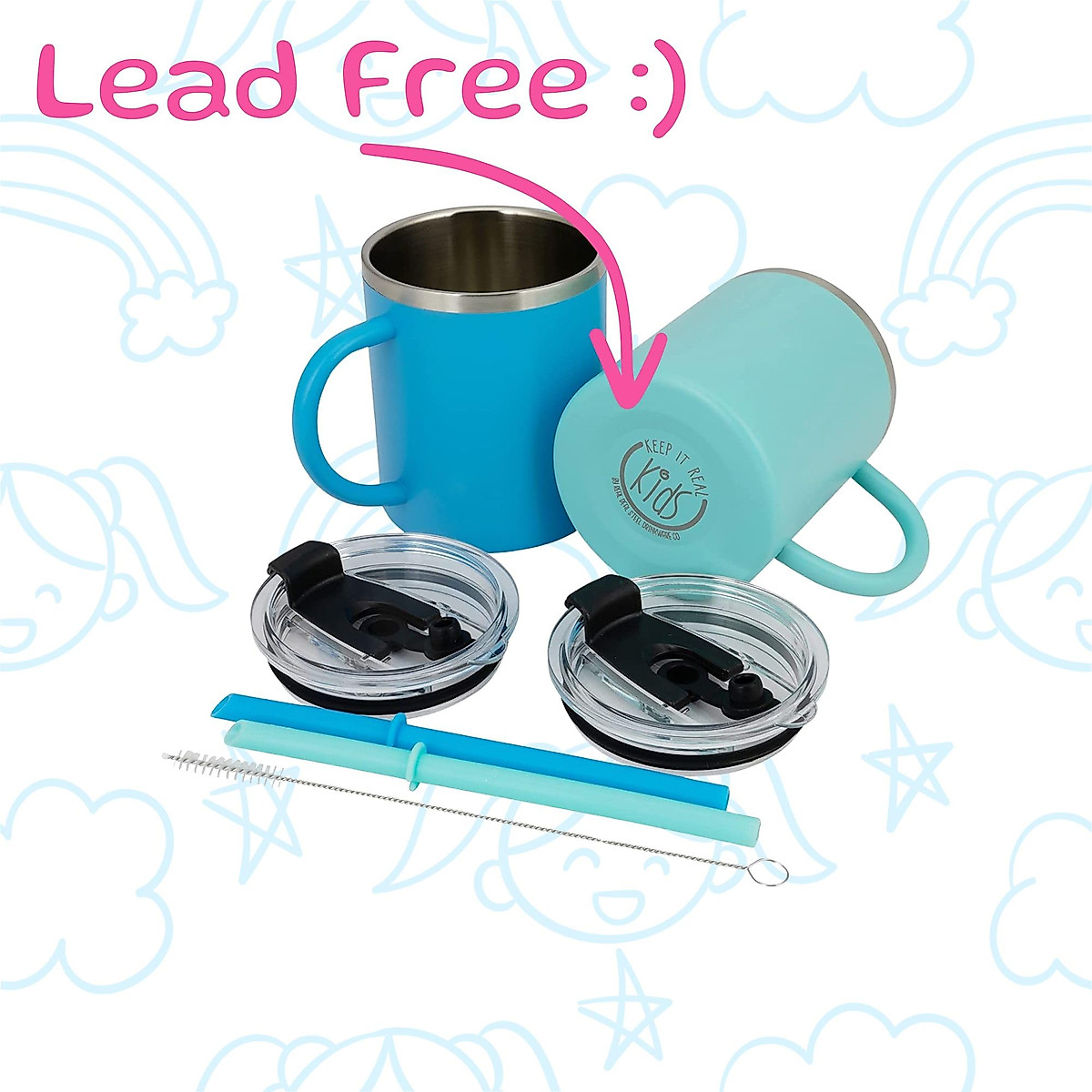Real Deal Steel "Keep it Real Kids Mugs - 100% Lead and BPA Free Kids Coffee Mug for Hot Chocolate - Set of 2