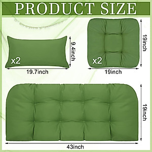 Maitys 5 Pieces Waterproof Wicker Chair Cushions Outdoor Cushions Couch Cushion Set Group Loveseat Cushions Lumbar Pillows for Patio Backyard Porch Garden Furniture(Sage Green)