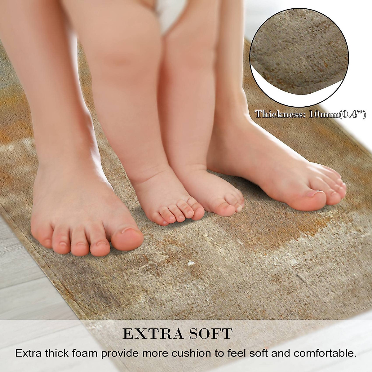 RYANZA 2 Pieces Kitchen Rugs, Abstract Anti Fatigue Non Slip Foam Cushioned Grey and Brown Art Painting Comfort Indoor Floor Mat Runner Rug Set for Laundry Office Sink Bathroom (17"x48"+17"x24")