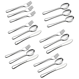 LIANYU 18-Piece Kids Silverware Set, Include 7 Children Spoons, 7 Toddler Forks, 4 Kids Knives, Stainless Steel Toddler Utensils Flatware Set, Mirror Finished, Dishwasher Safe
