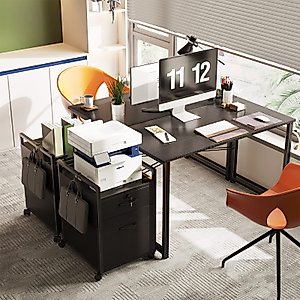 ODK File Cabinet with 2 Drawers, Mobile Office Cabinet with Lock on Wheels, Rolling Office Printer Stand Filing Cabinet for A4, Letter Sized Document with Iron Hook, Black