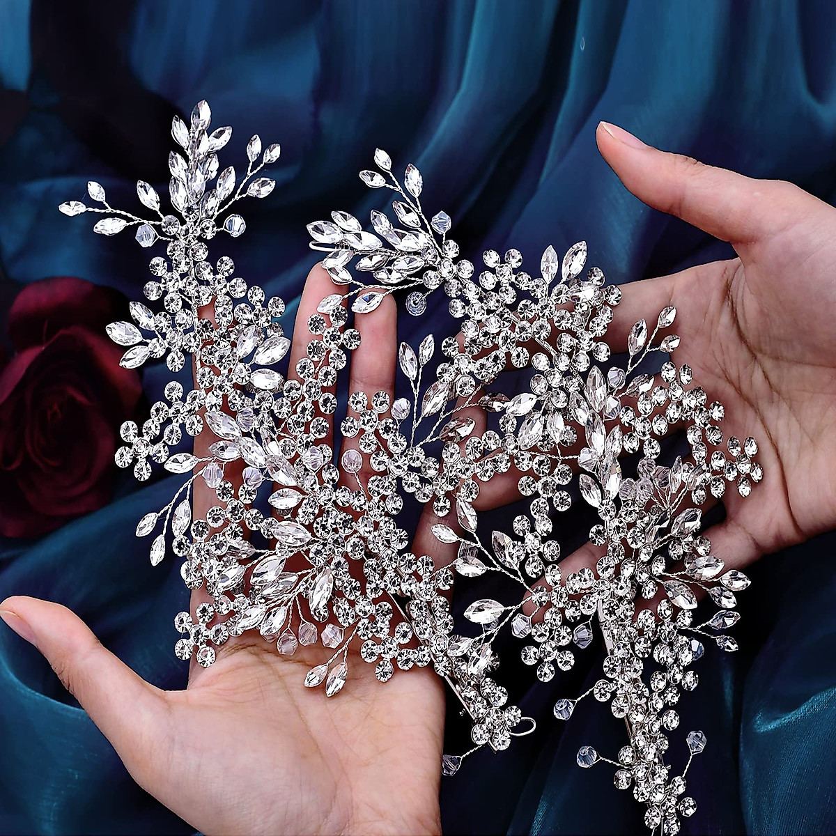 ULAPAN 2 Pack Bride Wedding Headband, Rhinestone Bridal Bridesmaid Hair Clips Accessories, Party Hair Accessories Headpieces for Women（Silver）