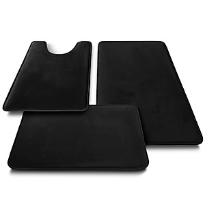 Clara Clark 3 Piece Bathroom Rugs Bath Mat Set, Velvet Memory Foam Bath Mats for Bathroom - Non-Slip, PVC Backing Bath Rugs, Washable Bathroom Rug Mats - Dries Quickly, Black Bathroom Rug Set