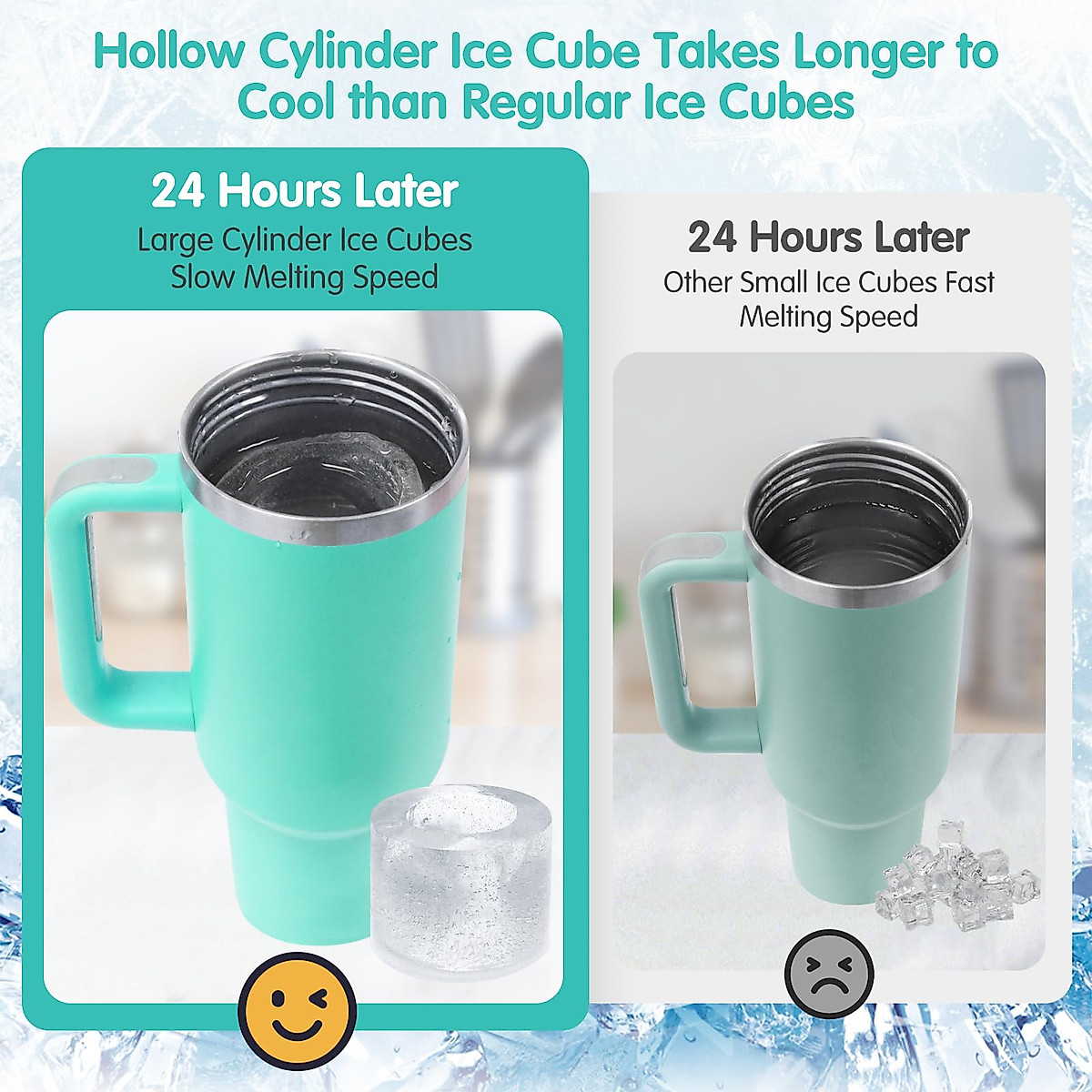 Ice Mold for Stanley Cup, Silicone Ice Cube Tray for 20-30-40oz Tumbler, Hollow Cylinder Ice Cube Mold with Lid for Stanley, Easy Fill and Release Ice Maker Tray for Whiskey, Cocktail, Coffee, Juice