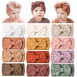 Prohouse 12 Pack Baby Nylon Headbands Hairbands Hair Bow Elastics Handmade Hair Accessories for Baby Girls Newborn Infant Toddlers Kids(Pink)