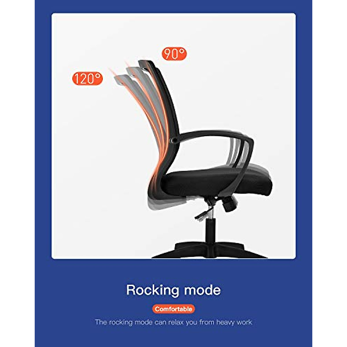 OffiClever Computer Ergonomic Chair Mesh Mid Back with Wheels Lumbar Support Armrest and Adjustable Executive for Men&Women, Black