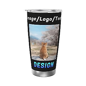 Custom Stainless Steel Coffee Tumbler Car Mug, Personalized Travel Tumbler with Lid Design Your Picture Logo Text Customized 20oz Insulated Cup for Families Friends Home Office Car